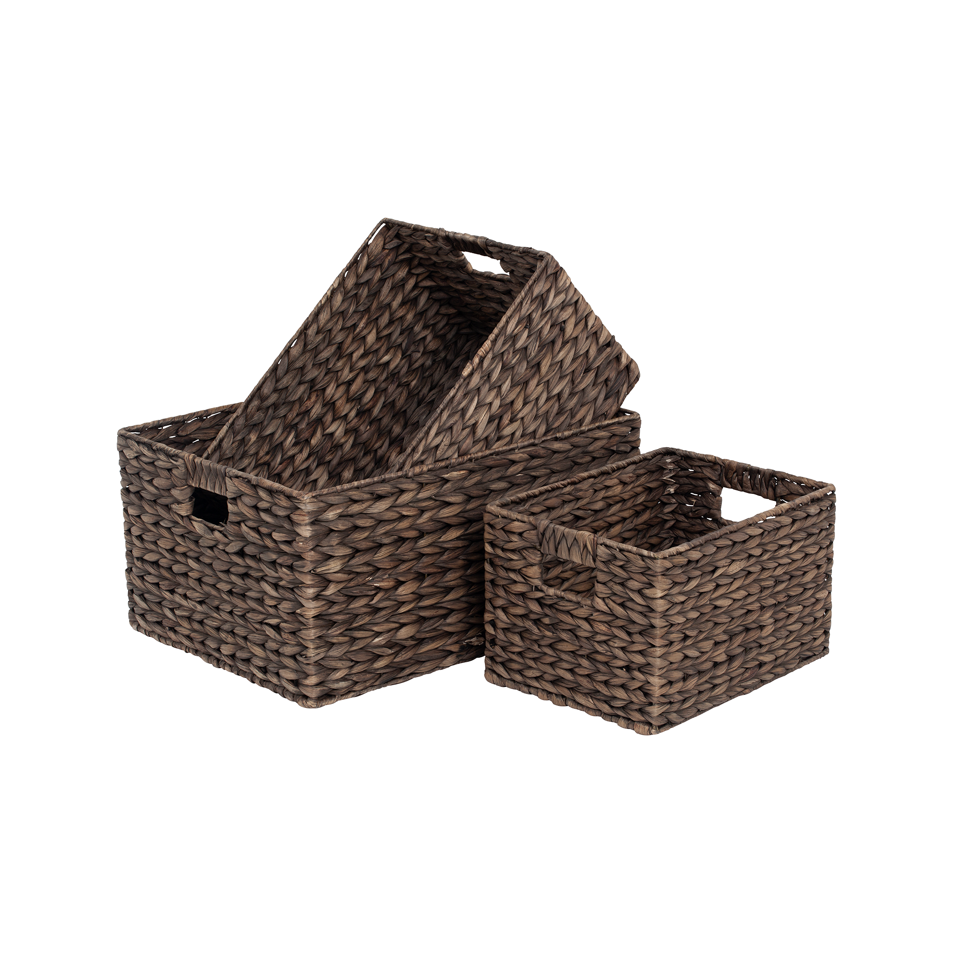 Brown large drawer set of 3 Lily, made of water hyacinth - Dixie