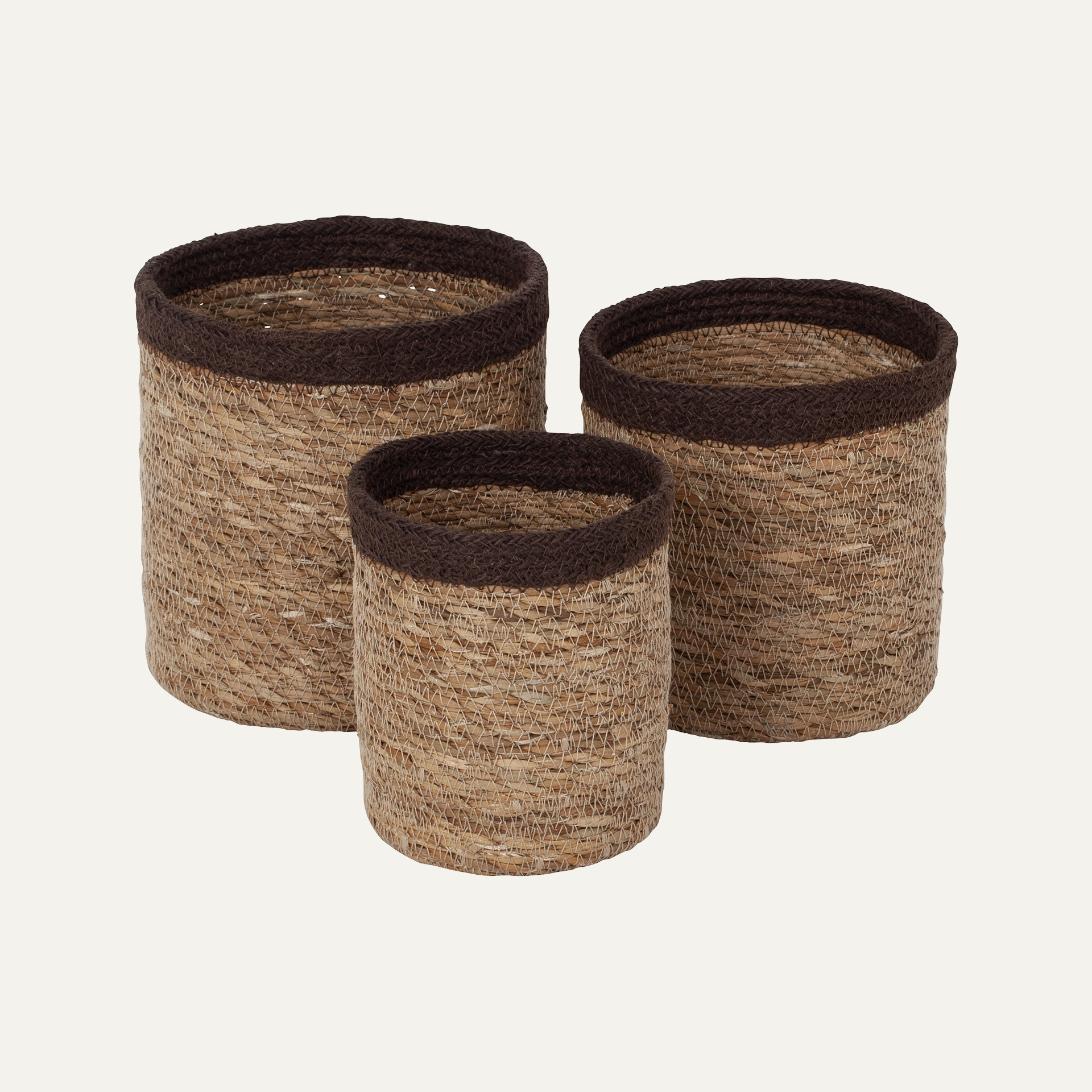 Liten rund korg av sjögräs med brunkant av jute Emil S/3 - Dixie